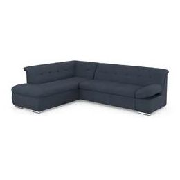 Ecksofa DOMO collection "Mona L-Form" Sofas Gr. B/H/T: 271cm x 80cm x 213cm, Feinstruktur, Ottomane links, ohne Bettfunktion-mit Armlehnenfunktion, blau (blaugrau) wahlweise mit Bett- und Armlehnfunktion