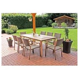 Garten-Essgruppe Garden Pleasure "FLORENCE" Sitzmöbel-Sets Gr. B/H/T: 300cm x 85cm x 392cm, stapelbar, braun (champagner/braun + champagner) stapelbar