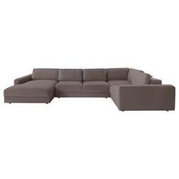 Wohnlandschaft Places of Style "Bloomfield, U-Form" Sofas Gr. B/H/T: 405cm x 84cm x 224cm, Velours, mega-Recamiere links, XXL mit Sitztiefenverstellung, grau (taupe) mit extra tiefer Sitzfläche, wahlweise Sitztiefenverstellung