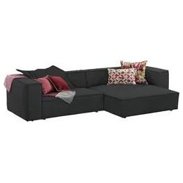 Ecksofa W.Schillig "around-the-block" Sofas Gr. B/H/T: 300 cm x 66 cm x 164 cm, Longlife fabric Flachgewebe T88, Longchair rechts, schwarz (black t88) mit eleganter Biese, Federkern