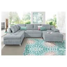 Sit & More Wohnlandschaft SIT & MORE "Top Bilbao U-Form" Sofas Gr. B/H/T: 326 cm x 82 cm x 90 cm, Struktur fein, Recamiere beidseitig montierbar, mit Bettfunktion, grau (hellgrau) XXL, wahlweise mit Bettfunktion und Bettkasten