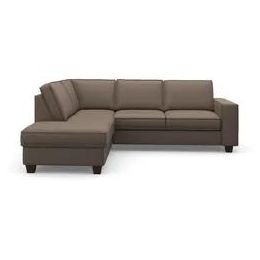 Ecksofa Home Affaire "County L-Form" Sofas Gr. B/H/T: 236cm x 81cm x 213cm, Luxus-Microfaser, Ottomane links, mit Bettfunktion-mit Bettkasten, braun (nuss) wahlweise Ottomane links oder rechts, mit Federkern-Polsterung