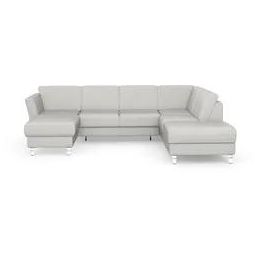 Sit & More Wohnlandschaft SIT&MORE "Visby U-Form" Sofas Gr. B/H/T: 303 cm x 87 cm x 213 cm, Soft clean, Ottomane rechts, mit Bettfunktion-mit Stauraum, grau (hellgrau) Wahlweise mit Bettfunktion und Stauraum, frei im Raum stellbar