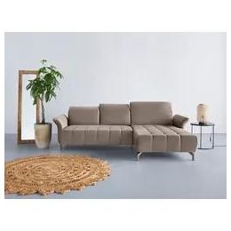 Ecksofa Inosign "Fresh L-Form" Sofas Gr. B/H/T: 281 cm x 79 cm x 185 cm, Samtoptik, mega-Recamiere rechts, ohne Armteilverstellung-ohne Kopfteilverstellung, beige (sand) Federkern, wahlweise Kopfteilverstellung und motorischer Vorziehsitz