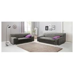 Polstergarnitur DOMO collection "Amando" Sitzmöbel-Sets Gr. H/T: 74cm x 79cm, Struktur, ohne Funktion, grau (weiß-grau) bestehend aus 2er- und 3er-Sofa