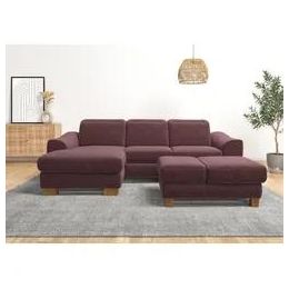 Ecksofa Home Affaire "Dundee L-Form" Sofas Gr. B/H/T: 264cm x 86cm x 170cm, Flachgewebe, Recamiere links, inkl.Kopfteilverstellung-ohne Bettfunktion-ohne Bettkasten-ohne relax Funktion, lila (flieder) wahlweise mit Kopfteilverstellung und zusätzlich Bettfunktion