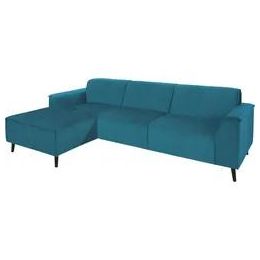 Ecksofa DOMO collection "Amora L-Form" Sofas Gr. B/H/T: 268cm x 81cm x 159cm, Struktur, Recamiere links, ohne Funktion, blau (petrol) mit Recamiere, inklusive komfortablem Federkern