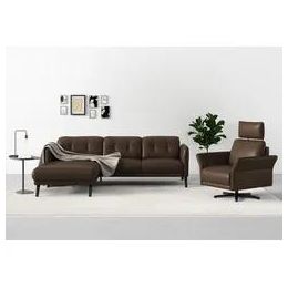 Sit & More Ecksofa SIT & MORE "Scandia L-Form" Sofas Gr. B/H/T: 269cm x 82cm x 183cm, Microfaser, Recamiere links, Ohne Kopfteilverstellung-Ohne Armteilfunktion-Mit schwarzen matten Metallfüßen, braun (schokobraun) Wahlweise mit Kopfteilverstellung und Armteilfunktion