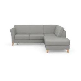 Sit & More Ecksofa SIT & MORE "Visby L-Form" Sofas Gr. B/H/T: 248cm x 87cm x 213cm, Luxus-Microfaser Paris, Ottomane rechts, mit Bettfunktion-mit Stauraum, silberfarben (silber) Wahlweise mit Bettfunktion und Stauraum, frei im Raum stellbar