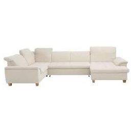 Wohnlandschaft Home Affaire "Lyla U-Form" Sofas Gr. B/H/T: 352cm x 81cm x 214cm, Struktur fein, Recamiere rechts, mit Rückenverstellung, beige (natur) wahlweise mit Rückenfunktion und zusätzlich Bett + Bettkasten