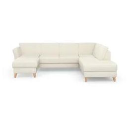 Sit & More Wohnlandschaft SIT&MORE "Visby U-Form" Sofas Gr. B/H/T: 303 cm x 87 cm x 213 cm, Struktur fein, Ottomane rechts, ohne Bettfunktion-ohne Stauraum, beige (linen) wahlweise mit Bettfunktion und Stauraum, frei im Raum stellbar