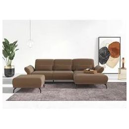 Ecksofa Inosign "Coco L-Form" Sofas Gr. B/H/T: 284 cm x 88 cm x 196 cm, Breitcord, mega-Recamiere rechts, mit Sitztiefenverstellung-mit Armteilverstellung-mit Kopfteilverstellung-mit Federkern, braun (latte) Sitztiefen-, Arm- und Kopfteilverstellung, Cord-Bezug, Fußhöhe 15 cm