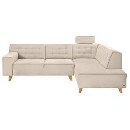 Ecksofa Tom Tailor HOME "NORDIC CHIC" Sofas Gr. B/H/T: 249cm x 77cm x 181cm, Samtstoff STC, Ottomane rechts, mit Sitztiefenverstellung-mit Nackenstütze, beige (ivory stc 1) mit Ottomane, wahlweise Sitzvorzug, Füße Buche natur