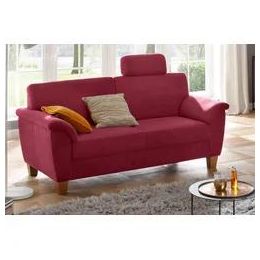 3-Sitzer Home Affaire "Alta" Sofas Gr. B/H/T: 186cm x 87cm x 88cm, Luxus-Microfaser ALTARA NUBUCK, rot (bordeaux) mit Federkern und Kontrastnaht, Füße Buche eichefarben