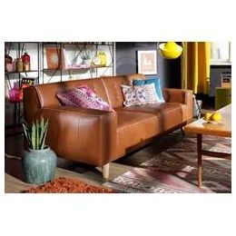 2-Sitzer Tom Tailor HOME "NORDIC CHIC" Sofas Gr. B/H/T: 186 cm x 77 cm x 91 cm, Leder VIP, braun (cognac vip 2) mit Kedernaht und Knöpfung, Füße Buche natur