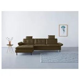 Ecksofa Inosign "Birkholm L-Form", grün (olive), B:267cm H:83cm T:174cm, 100% Polyester, Sofas, Armlehnverstellung, auch in Easy Clean Bezug - mit Wasser zu reinigen