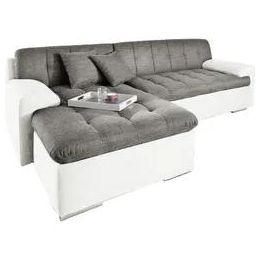 Ecksofa Trendmanufaktur "Rave, aufwendige Sitz und Rückenpolsterung, bequem,, L-Form" Sofas Gr. B/H/T: 245cm x 77cm x 90cm, Kunstleder SOFTLUX-Struktur, Recamiere links, ohne Bettfunktion, weiß (alweiß, pepper) wahlweise mit Bettfunktion