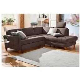 Ecksofa Home Affaire "Earl L-Form" Sofas Gr. B/H/T: 233 cm x 80 cm x 196 cm, Luxus-Microfaser Lederoptik, Ottomane rechts, ohne Bettfunktion-ohne Bettkasten, braun wahlweise auch mit Bettfunktion oder Bettkasten