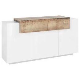 Sideboard Inosign "Coro, Kommode, Schrank, Kredenz, grifflos mit Einlegeböden" Sideboards Gr. B/H/T: 160cm x 85,6cm x 45cm, weiß (weiß hochglanz/ahornfarben) mit 1 klappe, 3 Türen, Doppeltiefe BTH 160x45x85,6cm