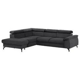 Ecksofa COTTA "Komaris L-Form" Sofas Gr. B/H/T: 249cm x 72cm x 207cm, Flachgewebe, Ottomane links, mit Bettfunktion-mit Bettkasten-mit Kopfteilverstellung, grau (dark grey) inklusive Kopfteilverstellung, wahlweise BettfunktionBettkasten