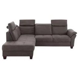 Ecksofa Home Affaire "Solvei L-Form" Sofas Gr. B/H/T: 260cm x 104cm x 235cm, Luxus-Microfaser Lederoptik, Ottomane links, mit Sitztiefenverstellung-mit Kopfteilverstellung-mit Bettfunktion, grau (anthrazit) wahlweise auch mit Kopfteilverstellung und Bettfunktion, Federkern Bestseller