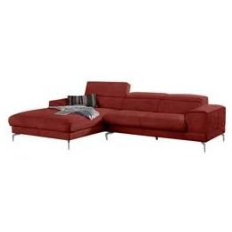 Ecksofa W.Schillig "piedroo" Sofas Gr. B/H/T: 303cm x 70cm x 193cm, Stoff S37, Longchair links, mit Kopfteilverstellung-mit motorischer Sitztiefenverstellung, rot (marsala s37) Kopfteilverstellung, wahlweise mit Sitztiefenverstellung, Breite 303cm