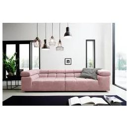 Big-Sofa Inosign "Ancona B/T/H: 290/110/70 cm" Sofas Gr. B/H/T: 290cm x 70cm x 110cm, Veloursstoff, Recamiere links, ohne Sitzvorzug, rosa (rosé) auffällige Steppung, inkl. 2 Zierkissen und verstellbaren Kopfstützen