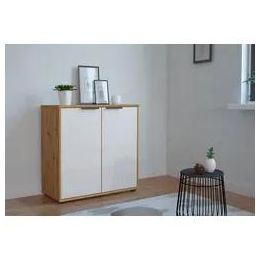 Hochkommode Wiemann "Monaco" Sideboards Gr. B/H/T: 80cm x 70cm x 43cm, braun (bianco-eiche-nachbildung/glas weiß) Türkommode mit Glasfront, vormontiert