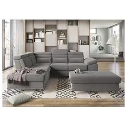 Sit & More Ecksofa SIT & MORE "Cabrio L-Form" Sofas Gr. B/H/T: 274cm x 87cm x 230cm, Struktur fein, langer Schenkel rechts, mit Sitztiefenverstellung-mit Kopfteilverstellung-mit Armteilfunktion-mit 3 Nierenkissen, grau mit Sitztiefenverstellung und Federkern, 3 Nierenkissen