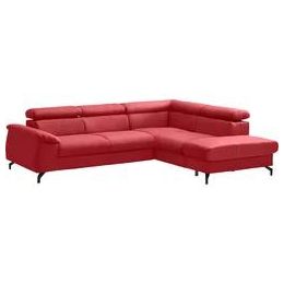 Ecksofa COTTA "Komaris L-Form" Sofas Gr. B/H/T: 249cm x 72cm x 207cm, Kunstleder, Ottomane rechts, ohne Bettfunktion-ohne Bettkasten-mit Kopfteilverstellung, rot inklusive Kopfteilverstellung, wahlweise BettfunktionBettkasten