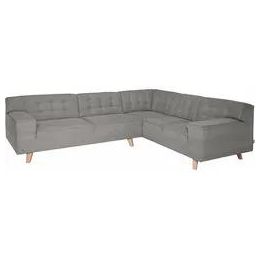 Ecksofa Tom Tailor HOME "NORDIC CHIC" Sofas Gr. B/H/T: 269cm x 77cm x 226cm, Samtstoff STC, langer Schenkel links, grau (basalt stc 9) im Retrolook, Füße Buche natur