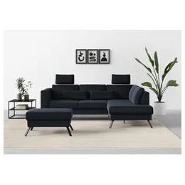 Sit & More Ecksofa SIT & MORE "Lindholm L-Form" Sofas Gr. B/H/T: 254cm x 88cm x 188cm, Samtoptik, Ottomane rechts, mit Sitztiefenverstellung, blau mit Sitztiefenverstellung und Federkern