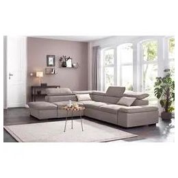 Ecksofa Home Affaire "Alberto L-Form" Sofas Gr. B/H/T: 272cm x 73cm x 226cm, Luxus-Microfaser Lederoptik, Ottomane links, ohne Bettfunktion, grau mit Kopfteilverstellung, wahlweise Bettfunktion