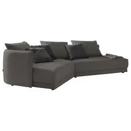 Ecksofa DESIGNWERK "New York, extravagantes Designsofa mit tollem Sitzkomfort, L-Form" Sofas Gr. B/T: 333 cm x 179 cm, Flachgewebe, Recamiere links, grau (dark grey) mit moderner Rundung im Korpus