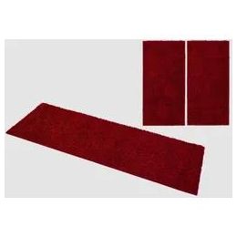 Bettumrandung Home Affaire "Shaggy 30" Gr. B/L (Brücke): 80 cm x 150 cm (2 St.) B/L (Läufer): 80 cm x 340 cm (1 St.), rechteckig, rot (weinrot) gewebt, 2- oder 3-teilig, Bettvorleger, Läufer-Set, Uni-Farben