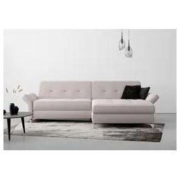 Ecksofa Inosign "Maredo L-Form" Sofas Gr. B/H/T: 284 cm x 89 cm x 179 cm, Samtoptik, mega-Recamiere rechts, mit Kopfteilverstellung und mit Armteilfunktion, beige (sand) Federkern, wahlweise auch mit Kopfteil- und Armlehnverstellung