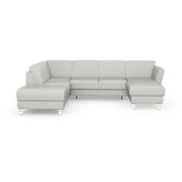 Sit & More Wohnlandschaft SIT & MORE "Visby U-Form" Sofas Gr. B/H/T: 303 cm x 87 cm x 213 cm, Soft clean, Ottomane links, mit Bettfunktion-mit Stauraum, grau (hellgrau) Wahlweise mit Bettfunktion und Stauraum, frei im Raum stellbar