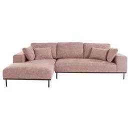 Ecksofa Andas "Mikael" Sofas Gr. B/H/T: 278 cm x 87 cm x 170 cm, Struktur flausch, Recamiere links, rosa mit hochwertigem, gebeiztem Holzrahmen und 4 Zierkissen, L-Form