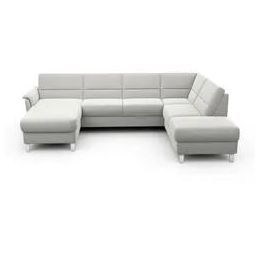 Sit & More Wohnlandschaft SIT&MORE "Palmera U-Form" Sofas Gr. B/H/T: 312 cm x 89 cm x 212 cm, Struktur, Ottomane rechts, mit Bettfunktion-mit Stauraum, silberfarben (silber) wahlweise mit Bettfunktion und Stauraum