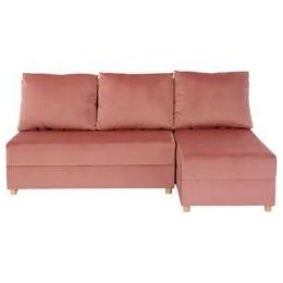 Ecksofa Inosign "Mick L-Form" Sofas Gr. B/H/T: 197cm x 90cm x 145cm, Samtoptik, Ohne Bettfunktion-ohne Bettkasten, rosa (rosé) Longchair linksrechts montierbar, wahlweise mit Bettfunktion