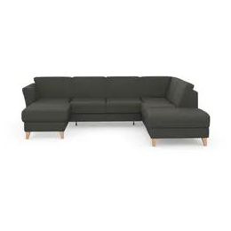 Sit & More Wohnlandschaft SIT & MORE "Visby U-Form" Sofas Gr. B/H/T: 303cm x 87cm x 213cm, Struktur fein, Ottomane rechts, ohne Bettfunktion-ohne Stauraum, grau (anthrazit) wahlweise mit Bettfunktion und Stauraum, frei im Raum stellbar