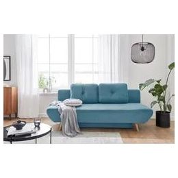 Schlafsofa Andas "Segmon" Sofas Gr. B/H/T: 200 cm x 88 cm x 99 cm, Luxus-Microfaser, blau (mittelblau) einfach in ein bequemes Bett umwandeln, inklusive Bettkasten