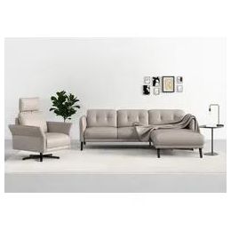 Sit & More Ecksofa SIT & MORE "Scandia L-Form" Sofas Gr. B/H/T: 269cm x 82cm x 183cm, Microfaser, Recamiere rechts, Mit Kopfteilverstellung-Mit Armteilfunktion-Mit schwarzen matten Metallfüßen, grau (hellgrau) Wahlweise mit Kopfteilverstellung und Armteilfunktion