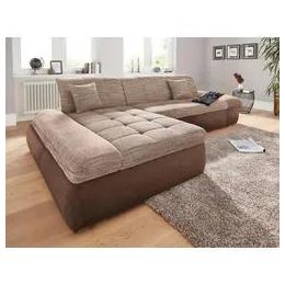 Ecksofa DOMO collection "PB Moric wahlweise mit Bettfunktion + Armteilverstellung, L-Form", braun (braun, braun, beige, beige), B:300cm H:80cm T:172cm, Kunstleder SOFTLUX / Struktur (90% Polyester, 10% Polyacryl), Zierkissen: Struktur (90% Polyester, 10% Polyacryl), Microfaser PRIMABELLE (100% Polyester) / Struktur (90% Polyester, 10% Polyacryl), Sofas, im XXL-Format, B/T/H:300/172/80 cm, feine St