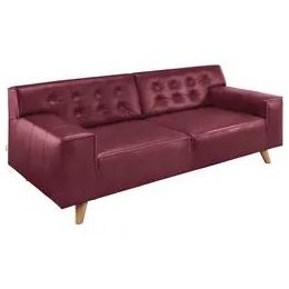 2-Sitzer Tom Tailor HOME "NORDIC CHIC" Sofas Gr. B/H/T: 186cm x 77cm x 91cm, Leder EA, rot (barolo ea 27) mit Kedernaht und Knöpfung, Füße Buche natur