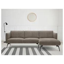 Ecksofa Andas "Horna, L-Form" Sofas Gr. B/H/T: 241cm x 84cm x 146cm, Struktur, Recamiere rechts, braun (hellbraun) mit schwarzen Metallbeinen