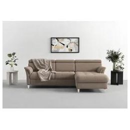 Sit & More Ecksofa SIT&MORE "Marano L-Form" Sofas Gr. B/T: 257 cm x 166 cm, Soft clean, mega-Recamiere rechts, ohne Bettfunktion-ohne Bettkasten-inklusive Kopfteilverstellung-Fußfarbe: Nickel satiniert, grau (taupe) inklusive Kopfteilverstellung, wahlweise mit Bettfunktion, Bettkasten