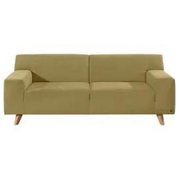 2,5-Sitzer Tom Tailor HOME "NORDIC PURE" Sofas Gr. B/H/T: 206cm x 77cm x 91cm, Samtstoff STC, beige (gold mustard stc 13) im Retrolook, Füße Buche natur