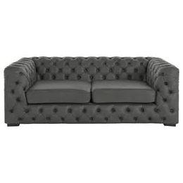 Guido Maria Kretschmer Home & Living Chesterfield-Sofa GUIDO MARIA KRETSCHMER HOME & LIVING "Kalina" Sofas Gr. B/H/T: 190cm x 67cm x 98cm, NaturLEDER, grau (dunkelgrau) mit klassischer Chesterfield-Knopfheftung