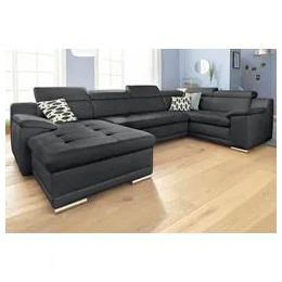 Sit & More Wohnlandschaft SIT & MORE "Top Andiamo U-Form" Sofas Gr. B/H/T: 336cm x 93cm x 193cm, Kunstleder SOFTLUX, Recamiere links, mit Bettfunktion, schwarz mit Kopfteilverstellung, wahlweise Bettfunktion